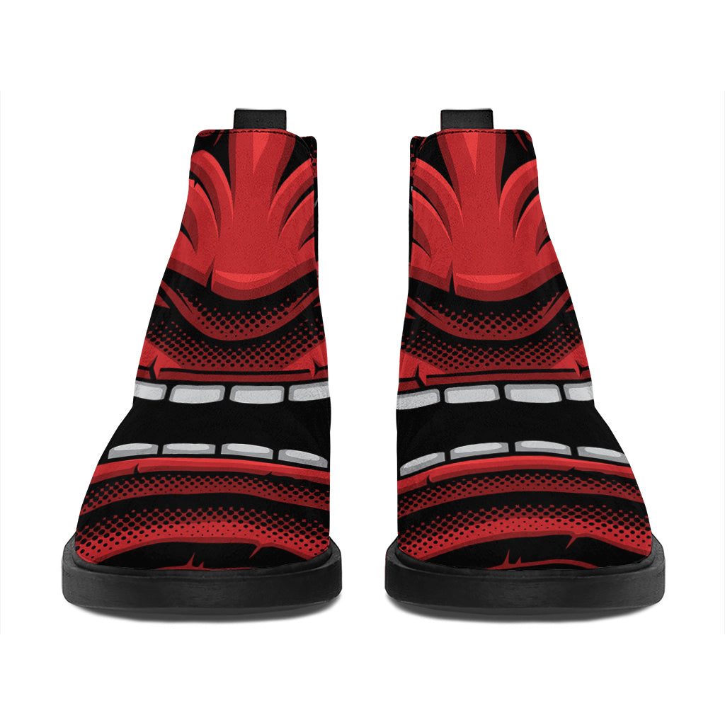 Red Japanese Demon Mask Print Flat Ankle Boots – GearFrost