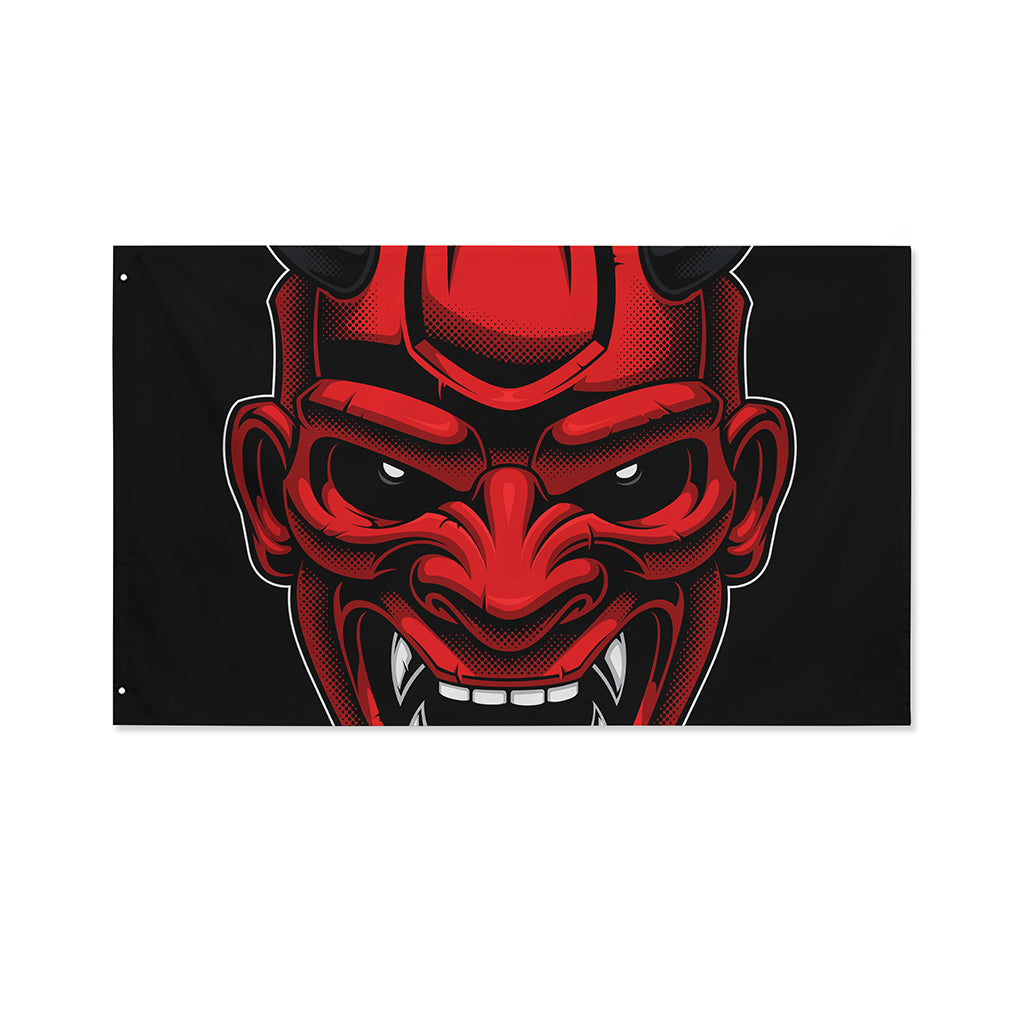 Red Japanese Demon Mask Print Polyester Flag – GearFrost