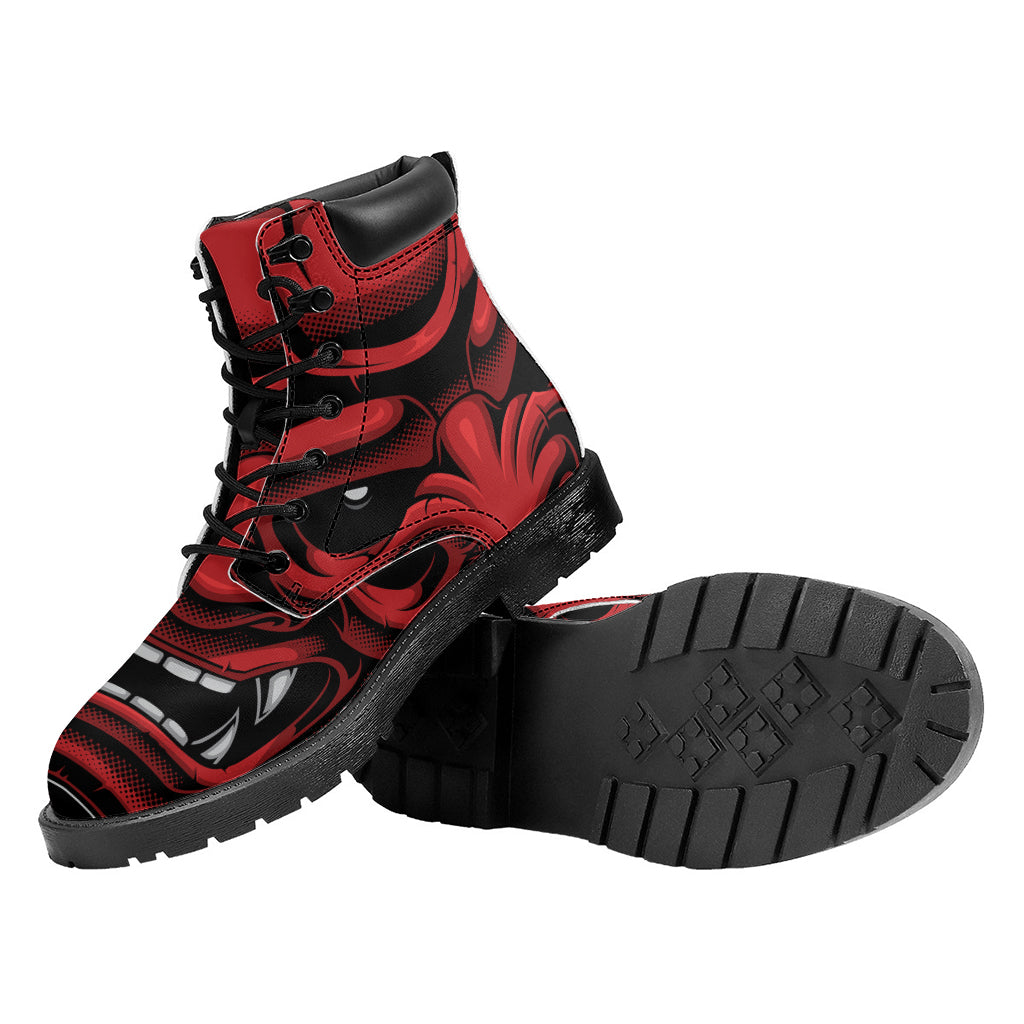 Red Japanese Demon Mask Print Work Boots – GearFrost