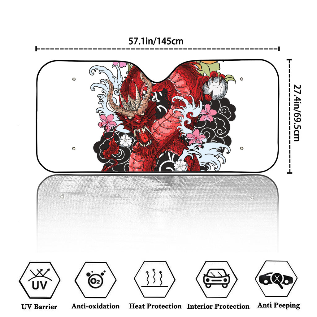 Red Japanese Dragon Tattoo Print Car Windshield Sun Shade – GearFrost