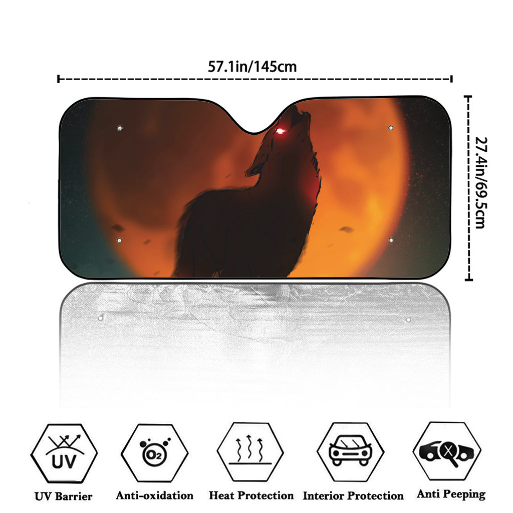 Red Moon Howling Wolf Print Car Windshield Sun Shade – GearFrost