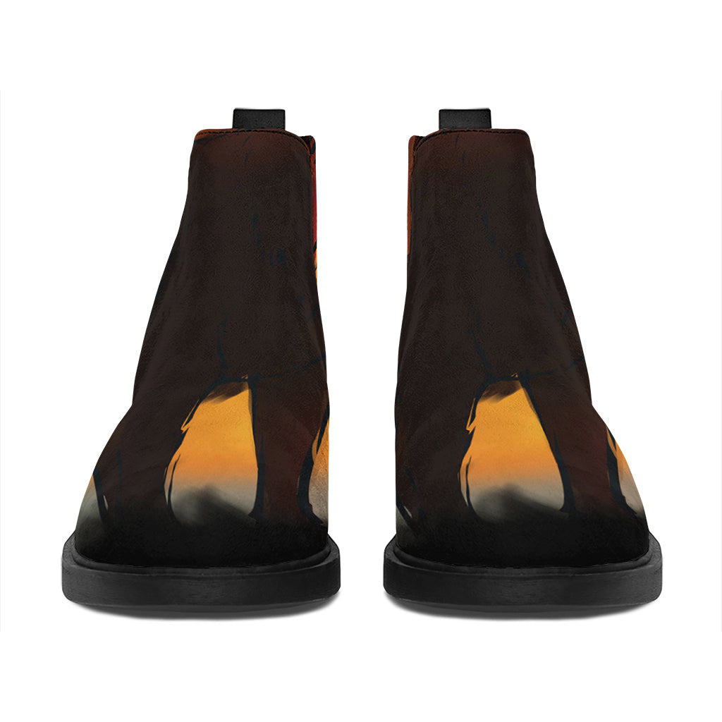 Red Moon Howling Wolf Print Flat Ankle Boots – GearFrost