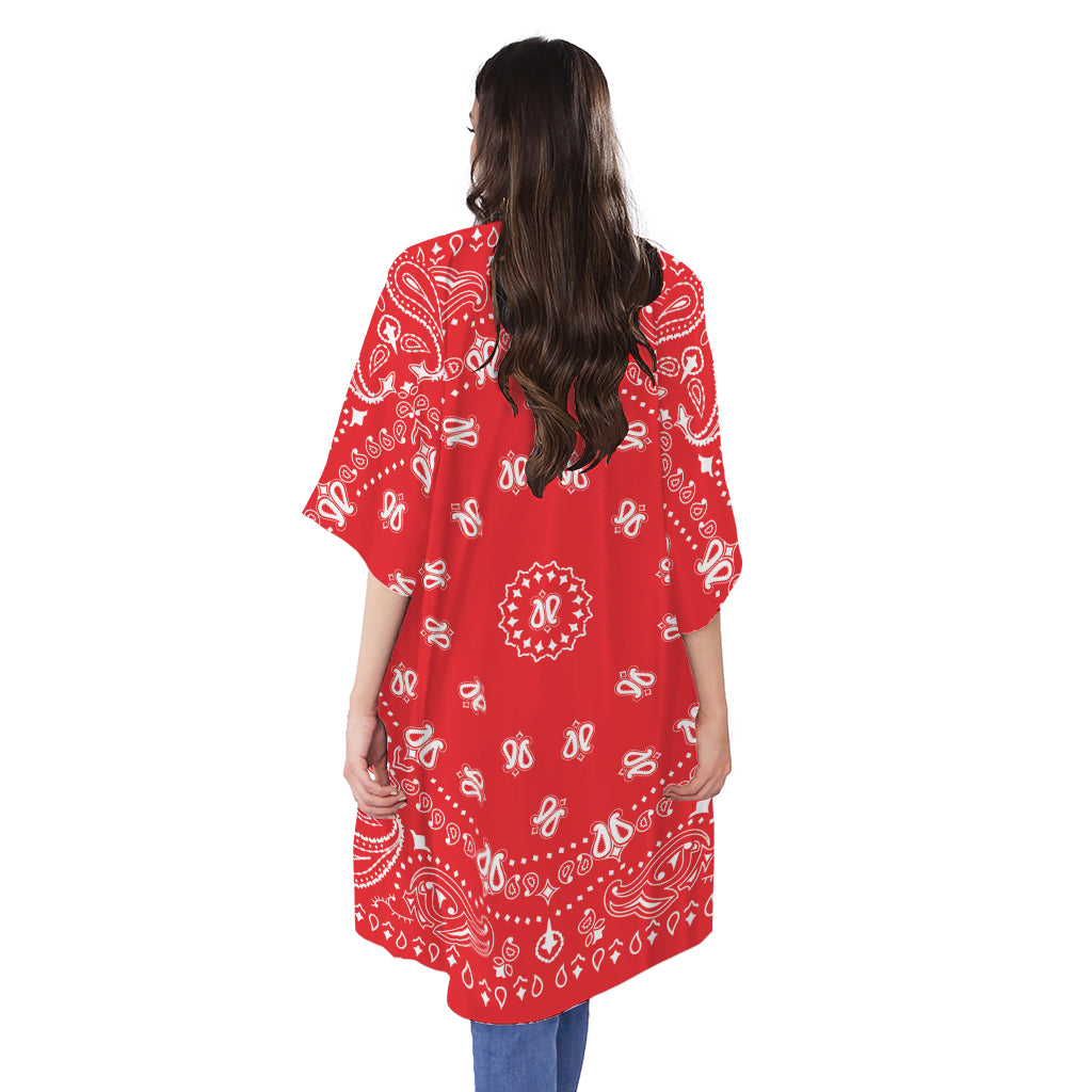 Red Paisley Bandana Print Open Front Beach Cover Up – GearFrost