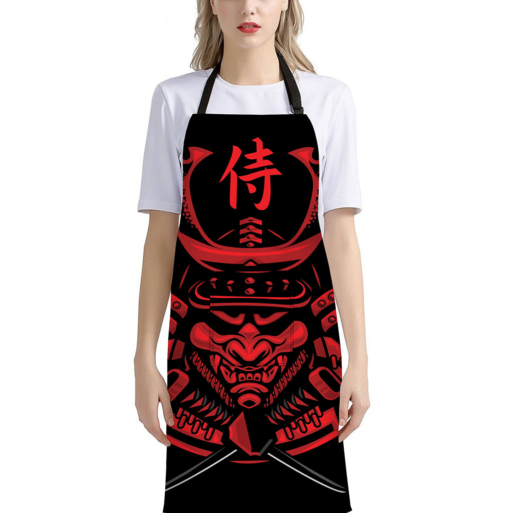 Red Samurai Mask Print Bib Apron With Pocket – GearFrost