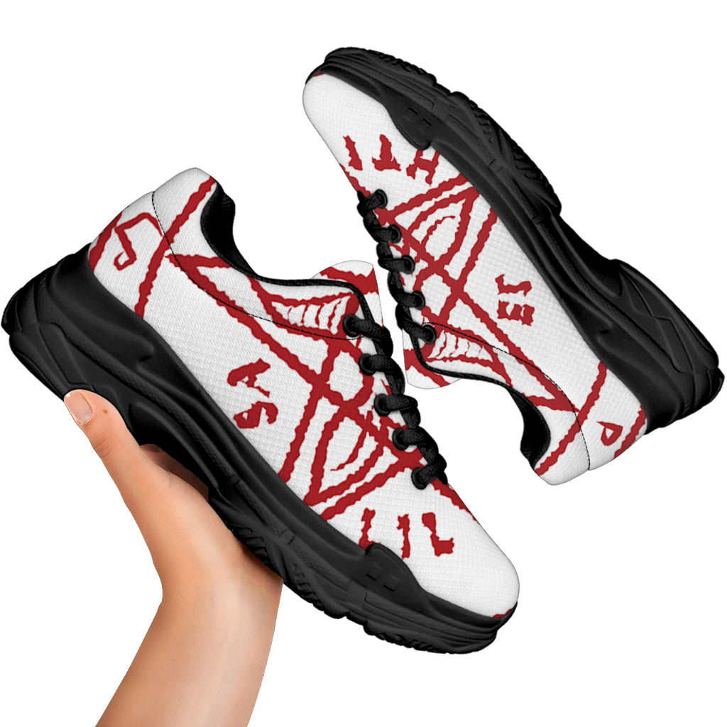 Red Satanic Pentagram Symbol Print Black Chunky Shoes – GearFrost