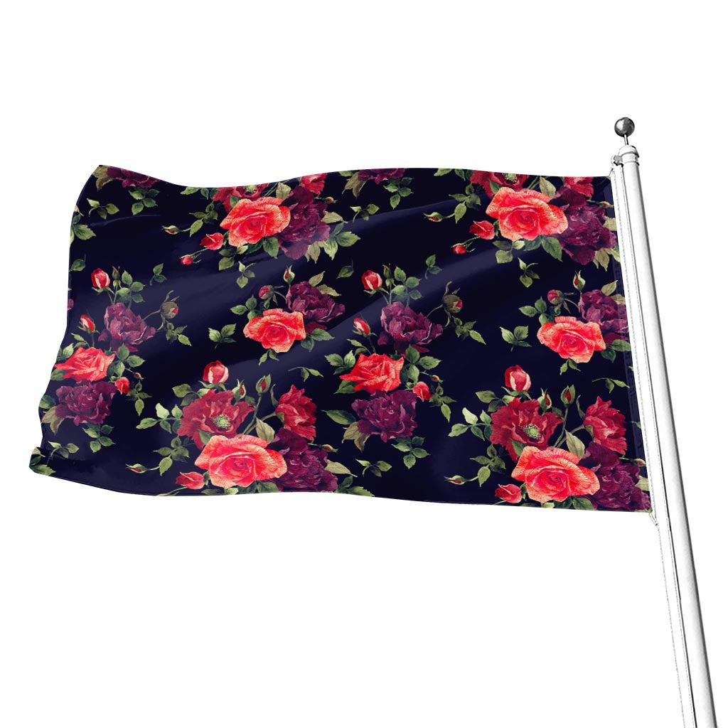 Red Violet Roses Floral Pattern Print Flag – GearFrost