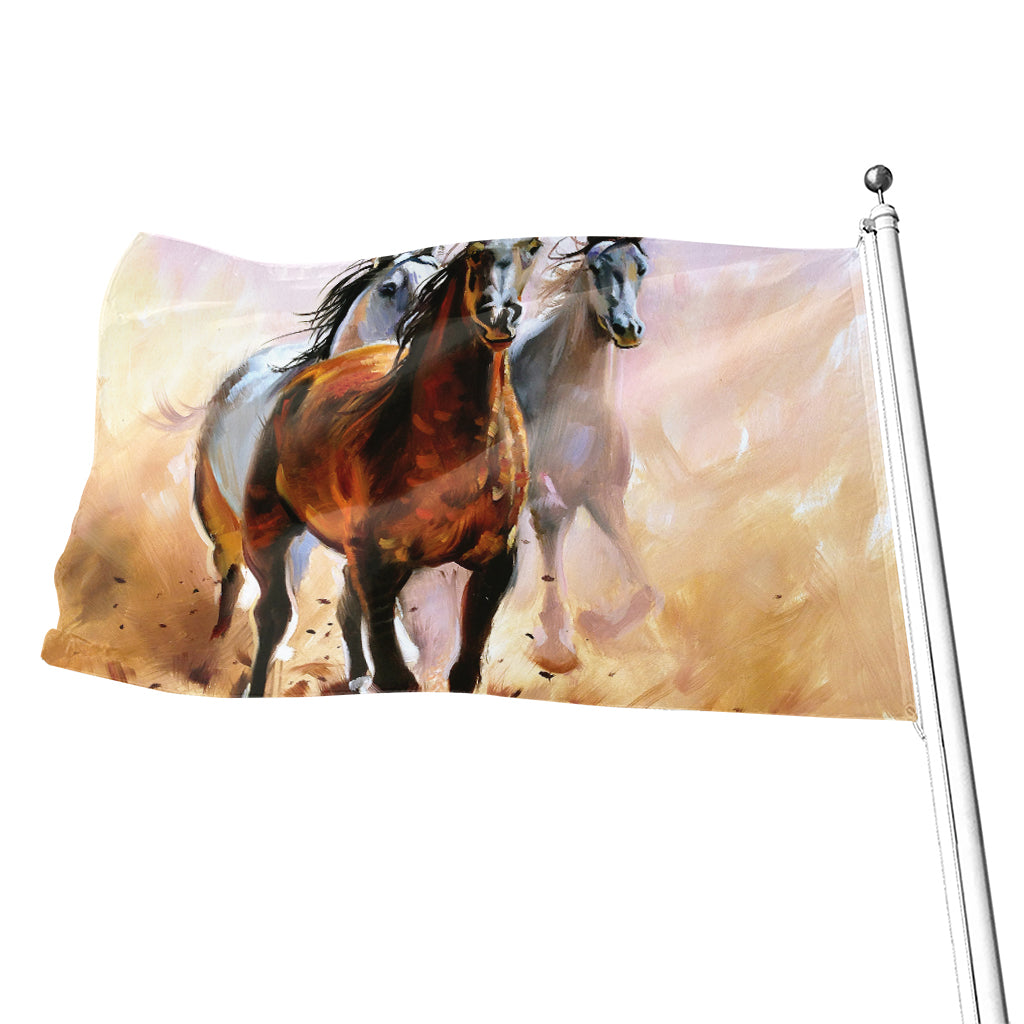 Running Horses Painting Print Flag – GearFrost