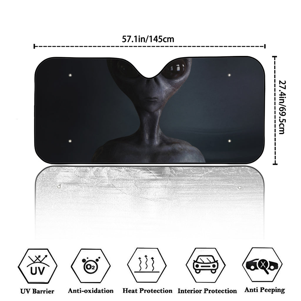 Scary Grey Alien 3D Print Car Windshield Sun Shade – GearFrost