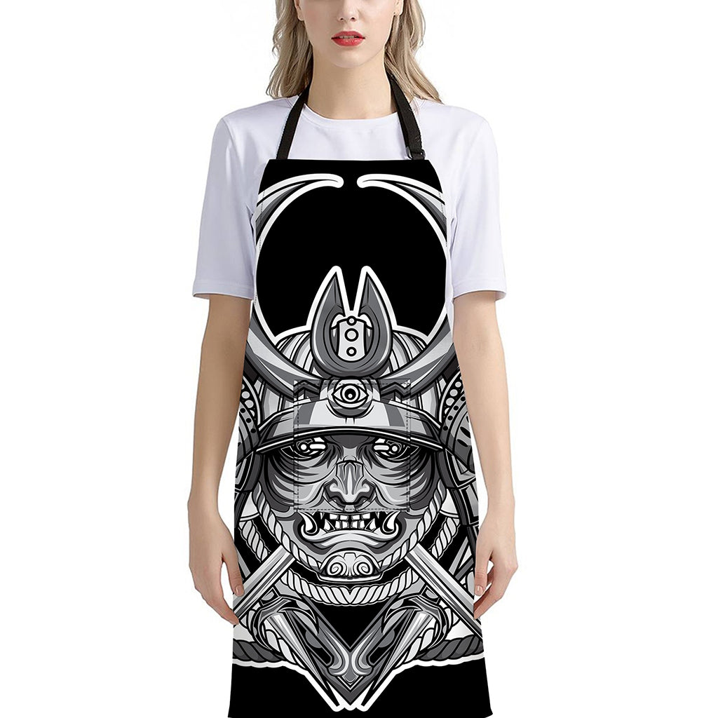 Silver Samurai Mask Print Bib Apron With Pocket – GearFrost