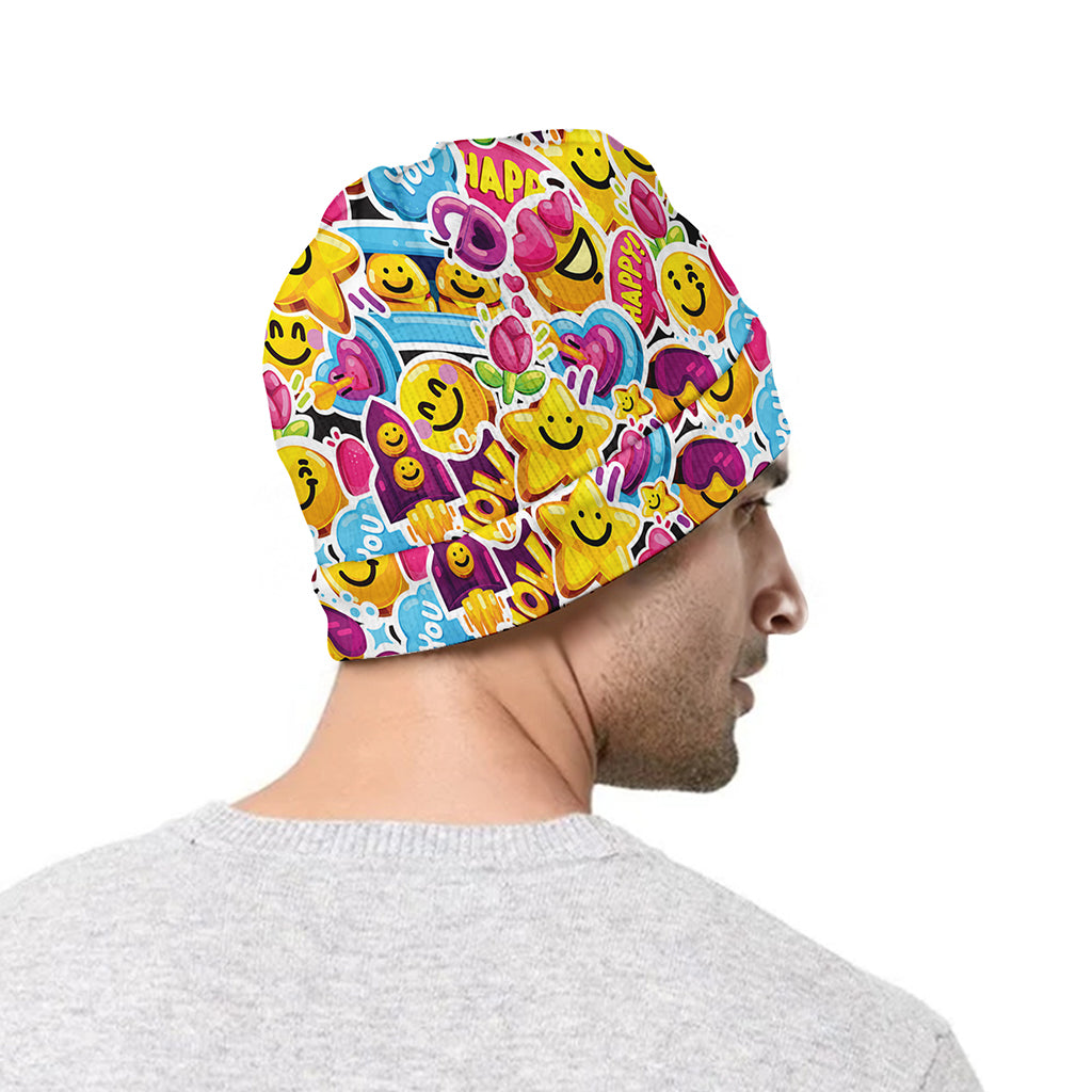 Smiley Faces Emoji Pattern Print Beanie – GearFrost