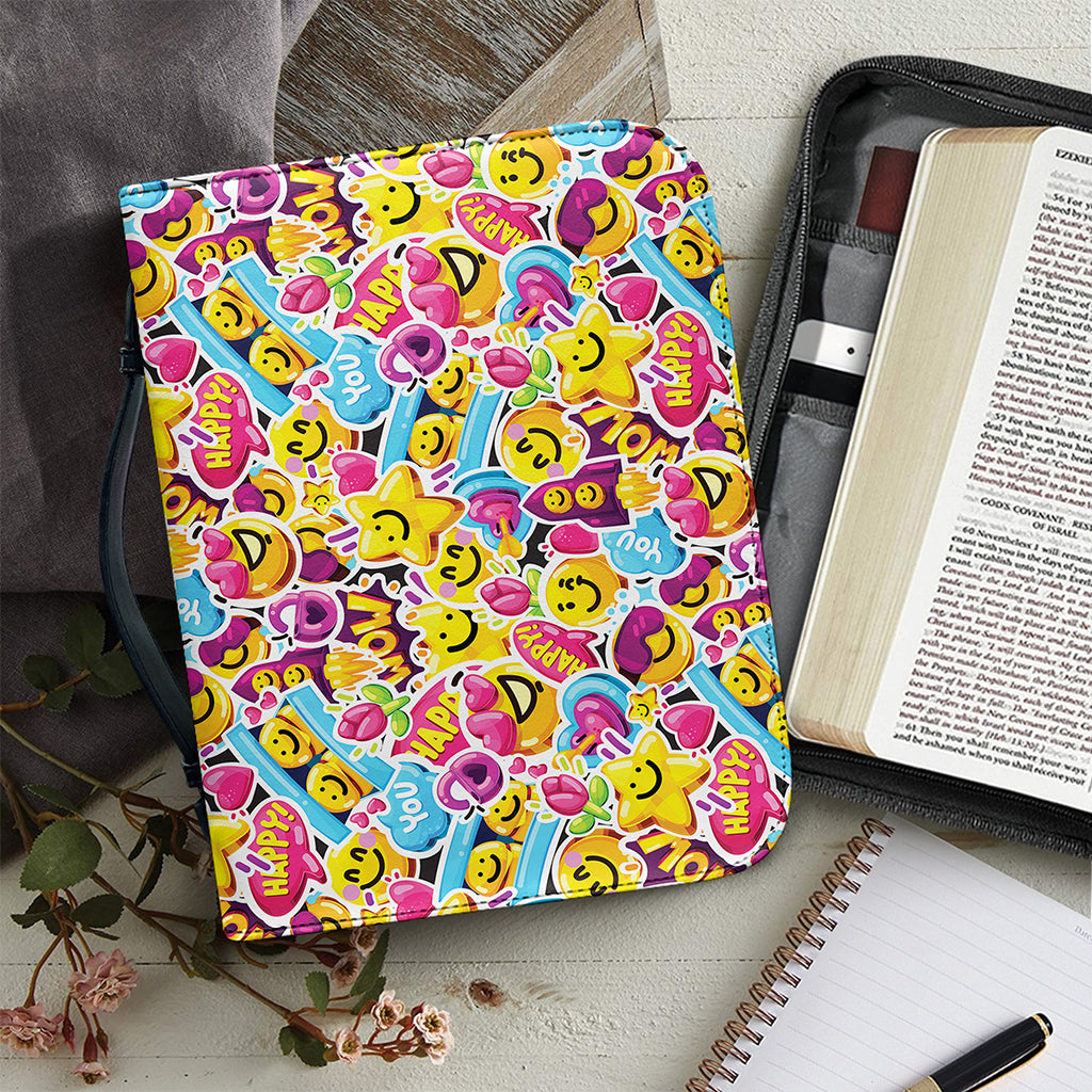 Smiley Faces Emoji Pattern Print Leather Bible Cover – GearFrost