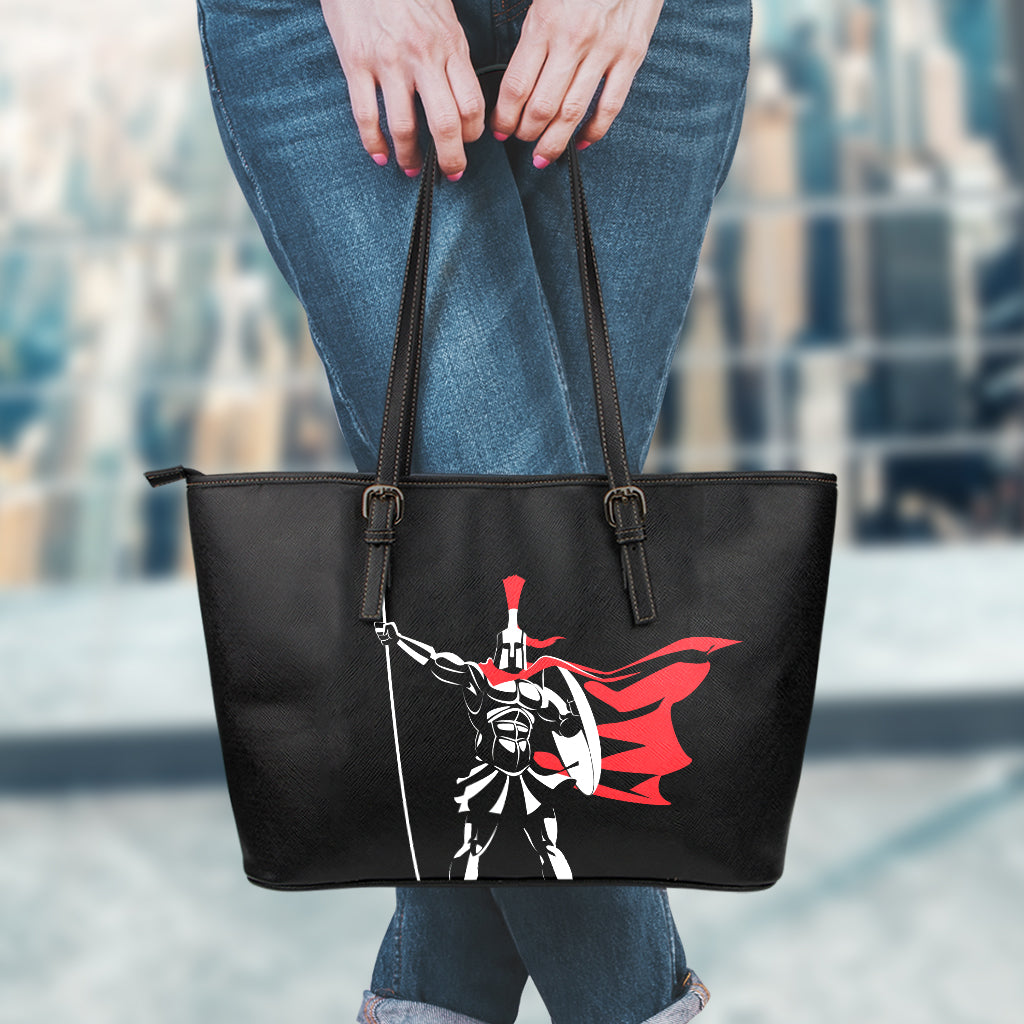 Spartan Warrior Print Leather Tote Bag With Zipper – GearFrost