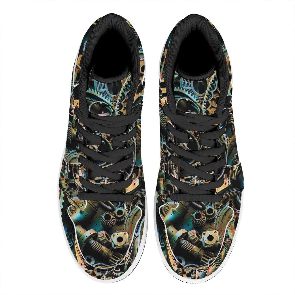 Steampunk Cogs And Gears Print High Top Leather Sneakers – GearFrost