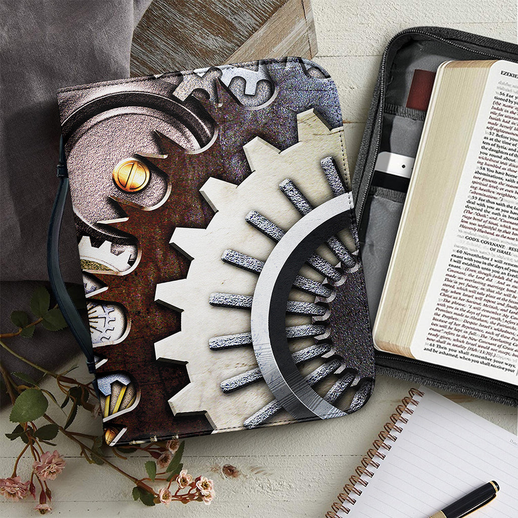 Steampunk Gears And Cogs Print Leather Bible Cover – GearFrost
