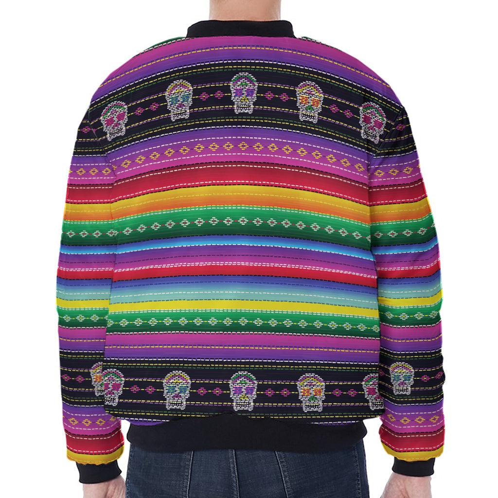 Sugar Skull Mexican Serape Pattern Print Zip Sleeve Bomber Jacket ...