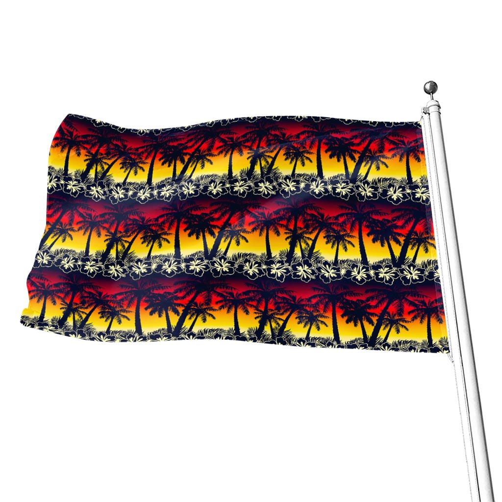 Sunset Hibiscus Palm Tree Pattern Print Flag – GearFrost