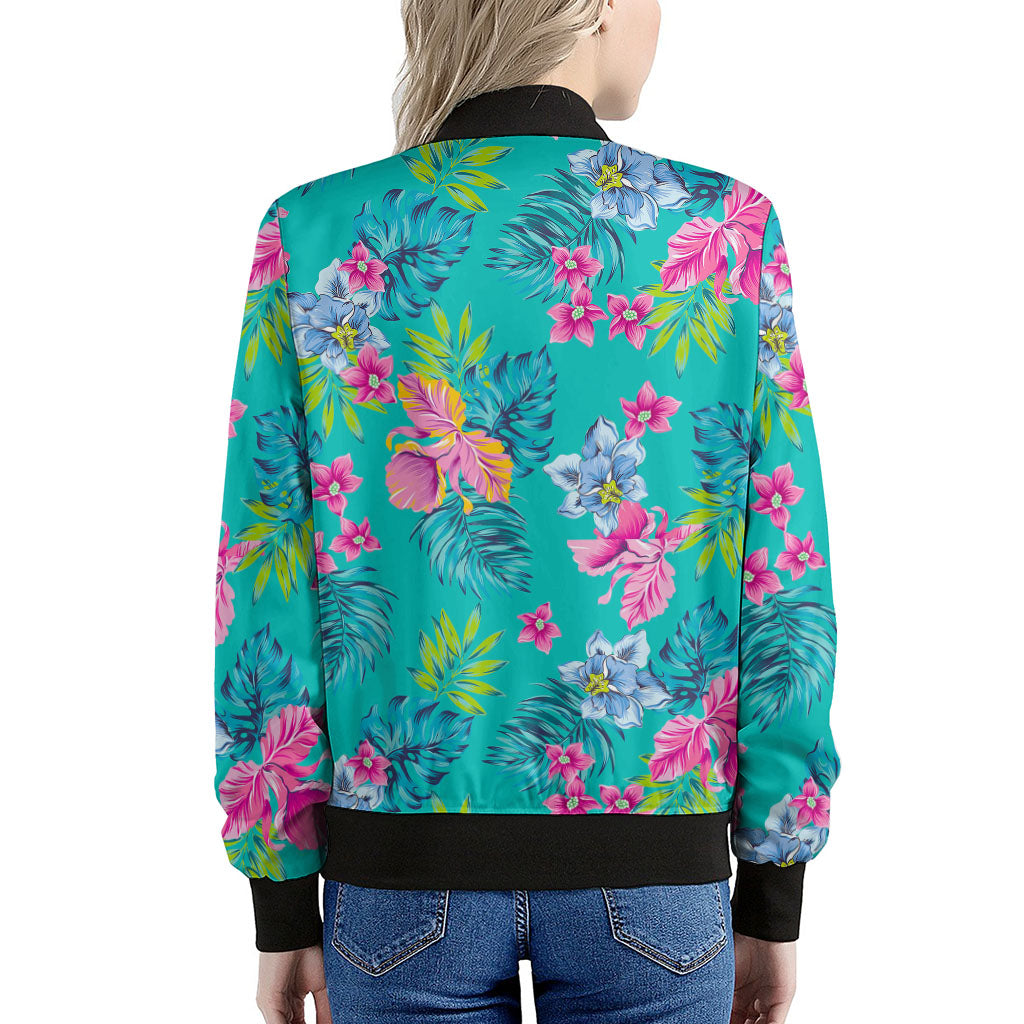 Teal Aloha Tropical Pattern Print Women's Bomber Jacket – GearFrost