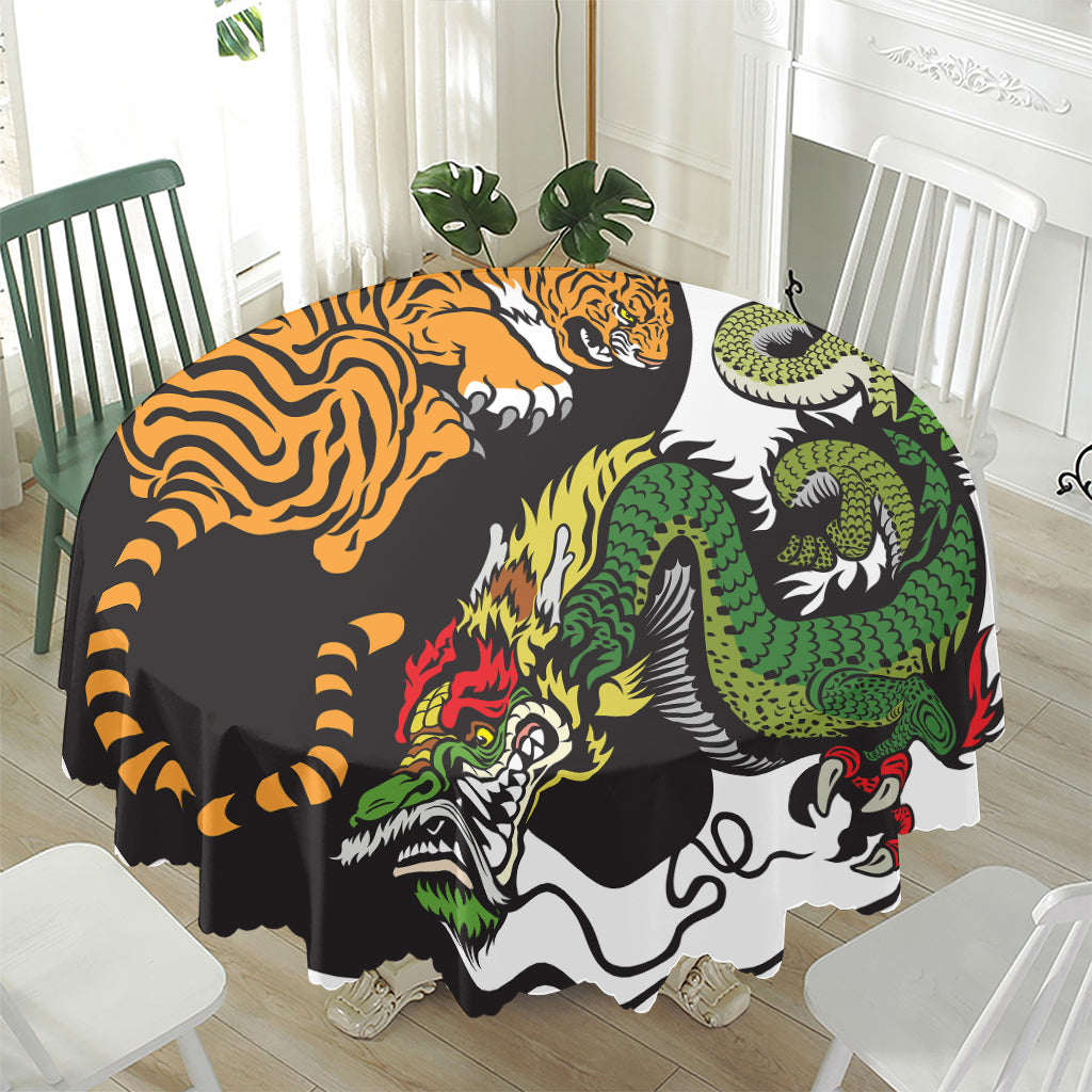 Tiger And Dragon Yin Yang Print Waterproof Round Tablecloth – GearFrost