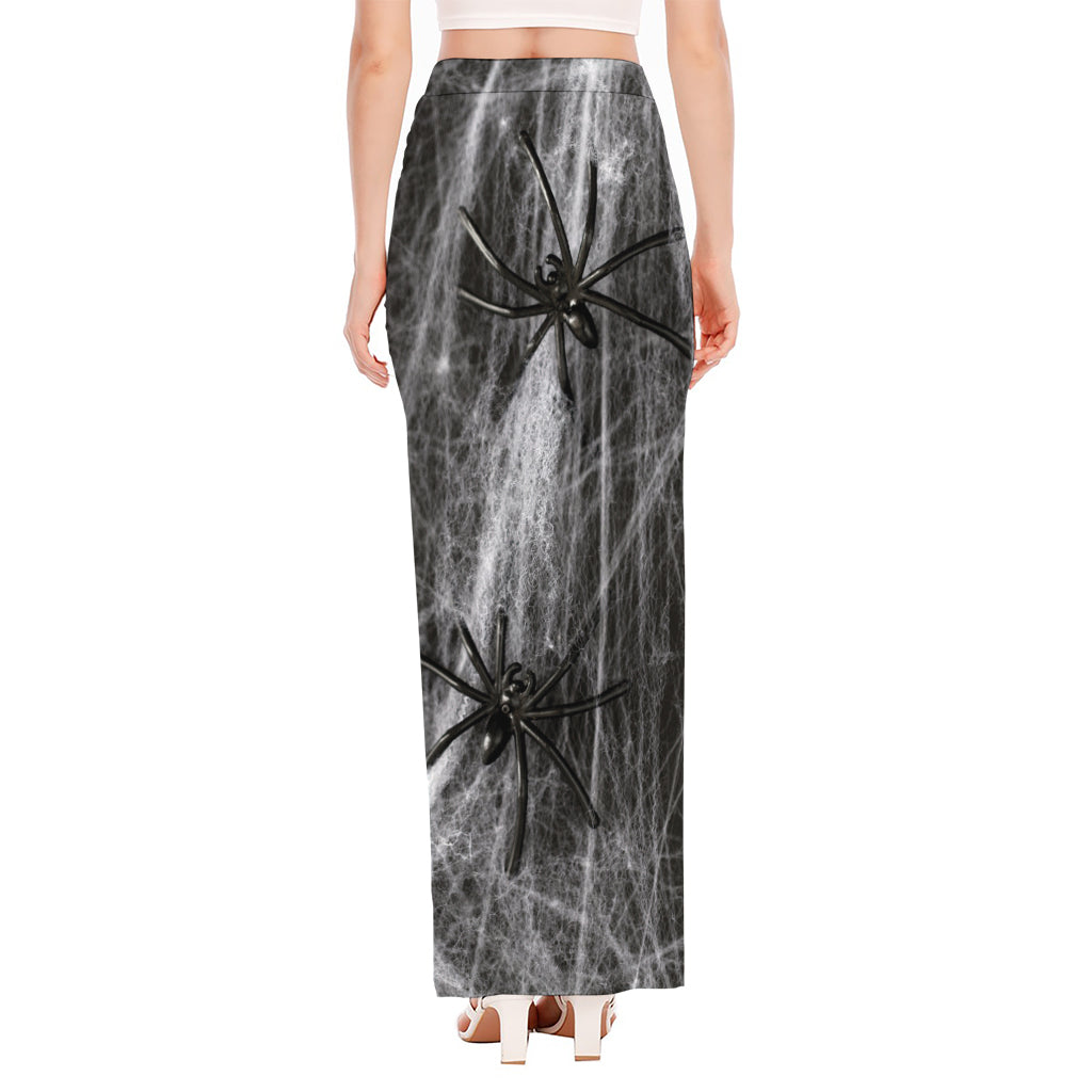 Toy Spiders And Cobweb Print High Slit Maxi Skirt – GearFrost