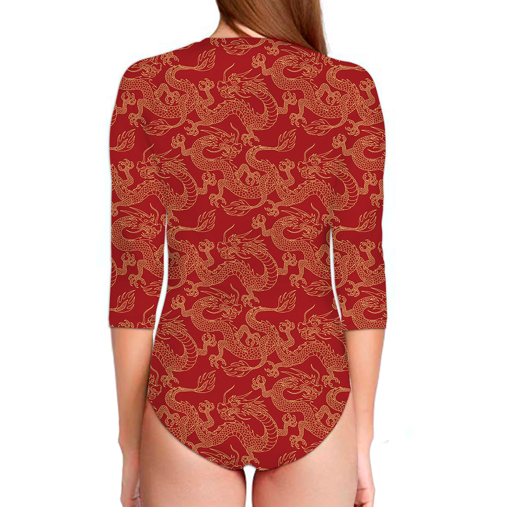Traditional Chinese Dragon Pattern Print Long Sleeve Swimsuit – GearFrost