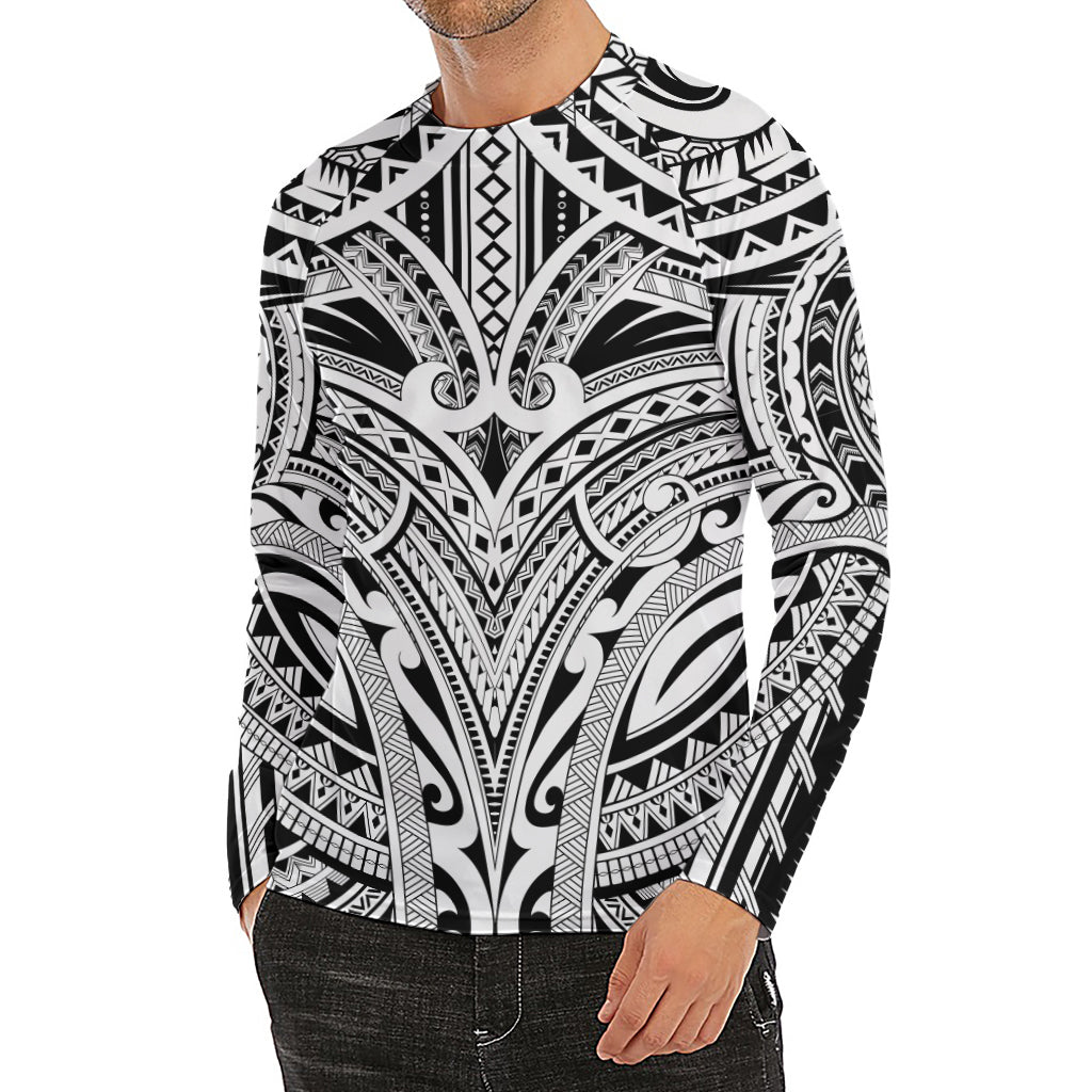 Tribal Maori Polynesian Tattoo Print Men's Long Sleeve Rash Guard ...