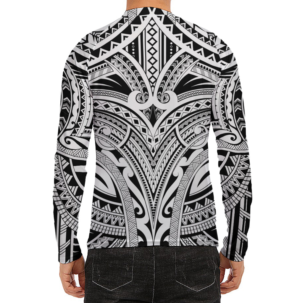 Tribal Maori Polynesian Tattoo Print Men's Long Sleeve Rash Guard ...