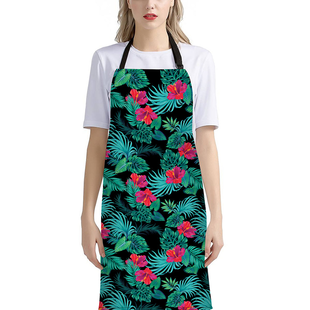 Turquoise Hawaiian Palm Leaves Print Bib Apron With Pocket – GearFrost