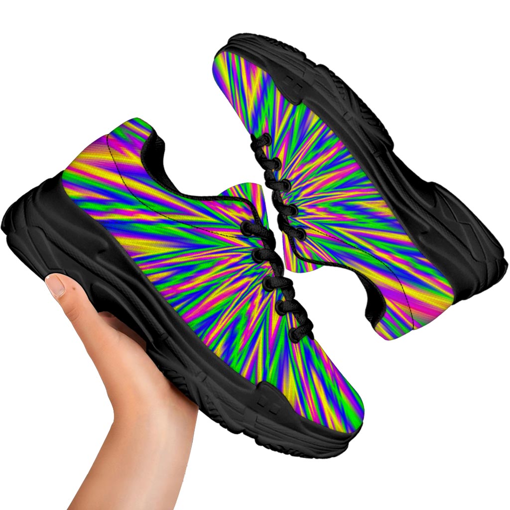 Vibrant Psychedelic Optical Illusion Black Chunky Shoes – GearFrost