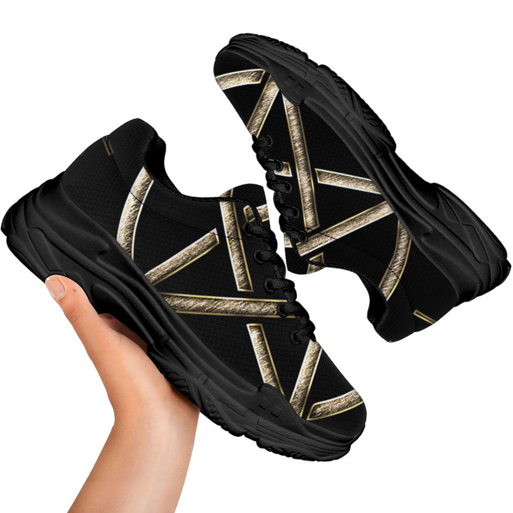Viking Nordic Runes Pentagram Print Black Chunky Shoes – GearFrost