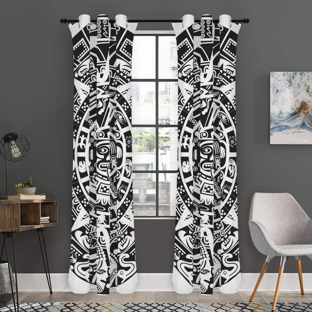 White And Black Maya Calendar Print Grommet Curtain Panels – GearFrost