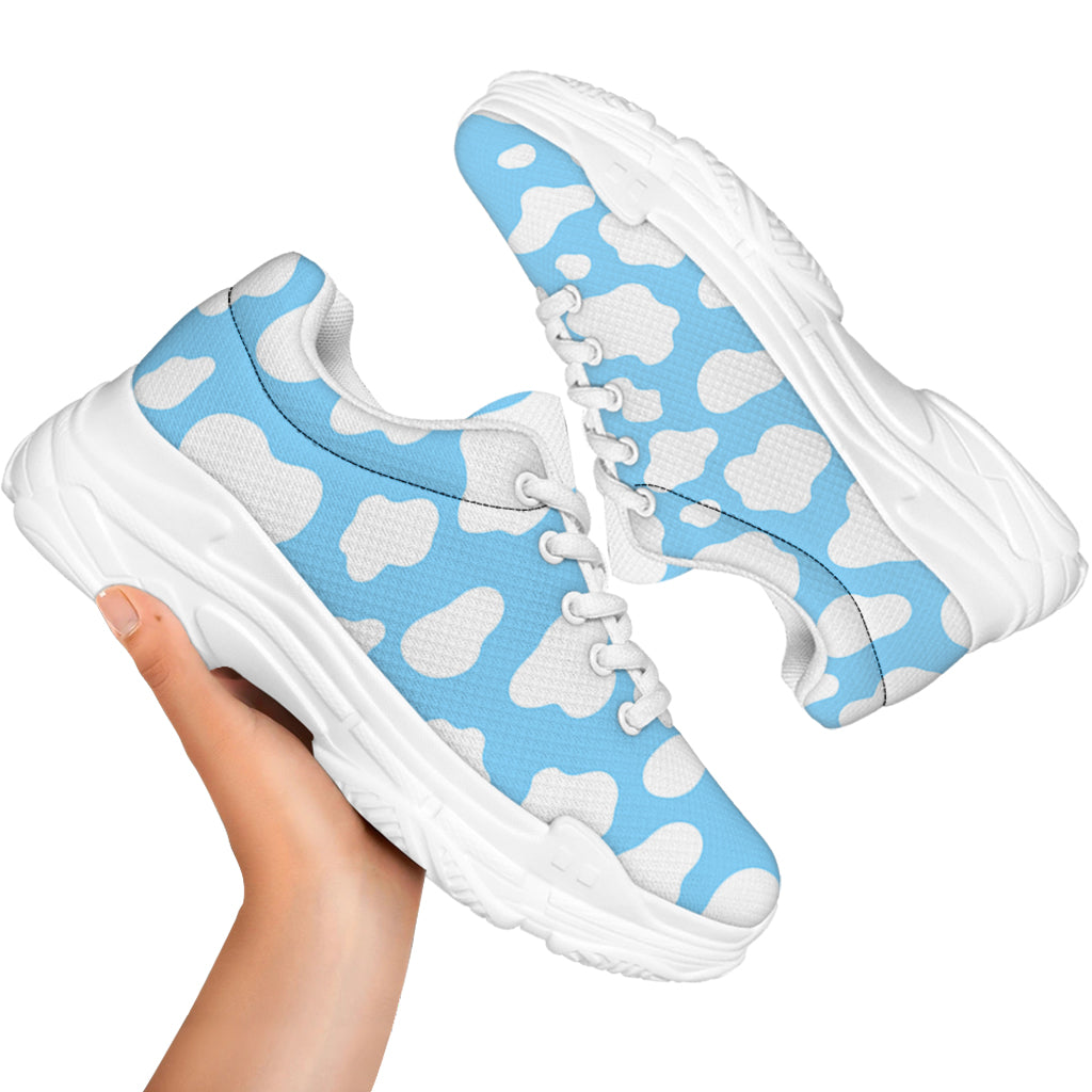 White And Blue Cow Print White Chunky Shoes – GearFrost