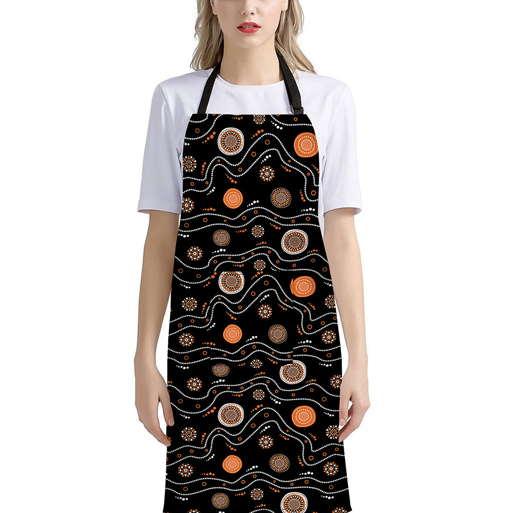 White And Orange Aboriginal Art Print Bib Apron With Pocket – GearFrost