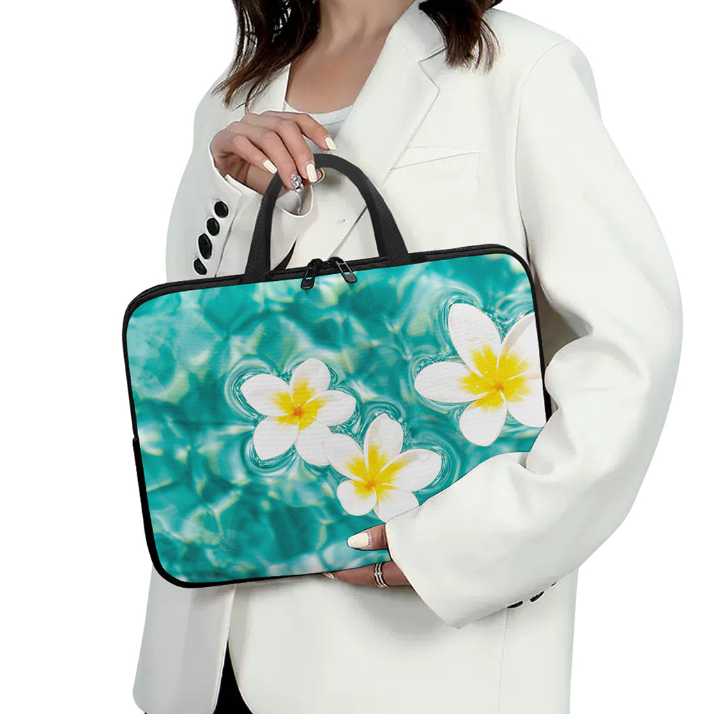White And Yellow Plumeria In Water Print Laptop Sleeve With Handle ...