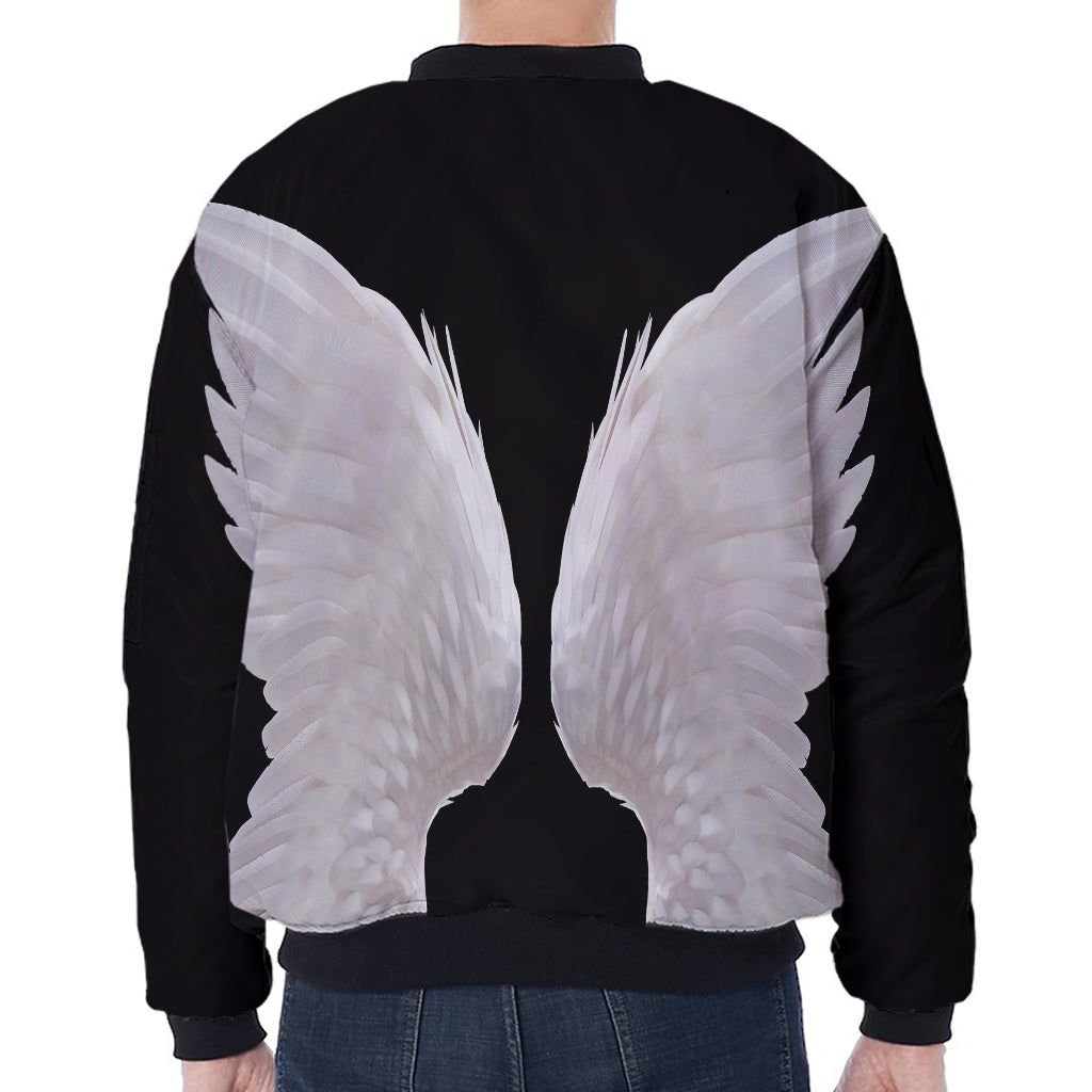 White Angel Wings Print Zip Sleeve Bomber Jacket – GearFrost