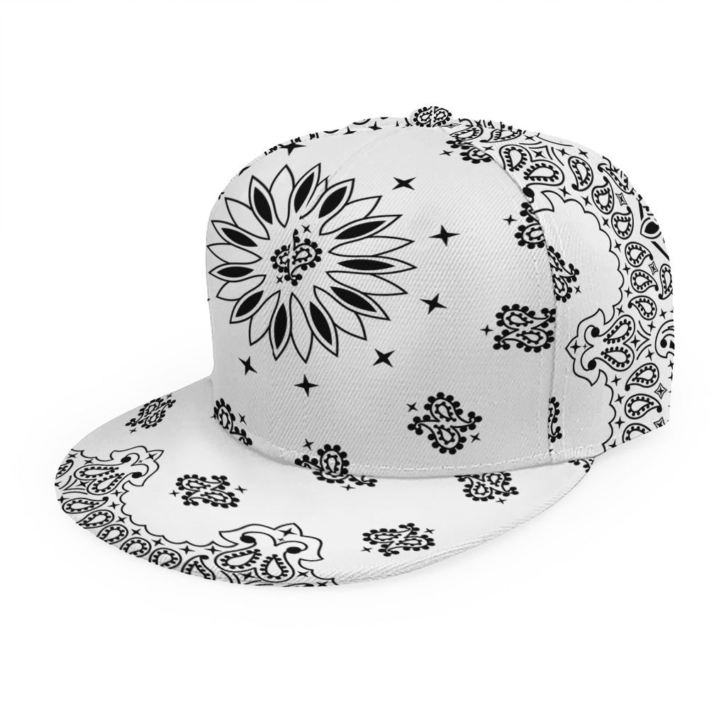 White Paisley Bandana Print Snapback Cap – GearFrost