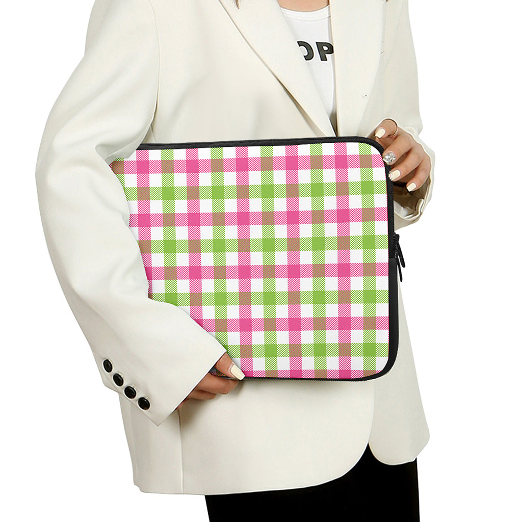 White Pink And Green Buffalo Plaid Print Laptop Sleeve – GearFrost