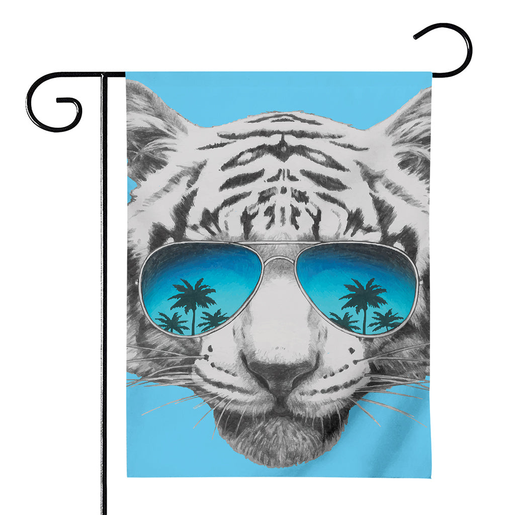 White Tiger With Sunglasses Print House Flag – GearFrost