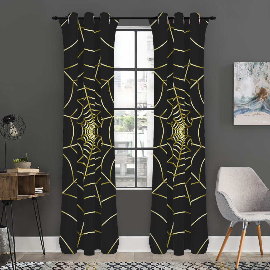 Yellow Cobweb Print Grommet Curtain Panels – GearFrost