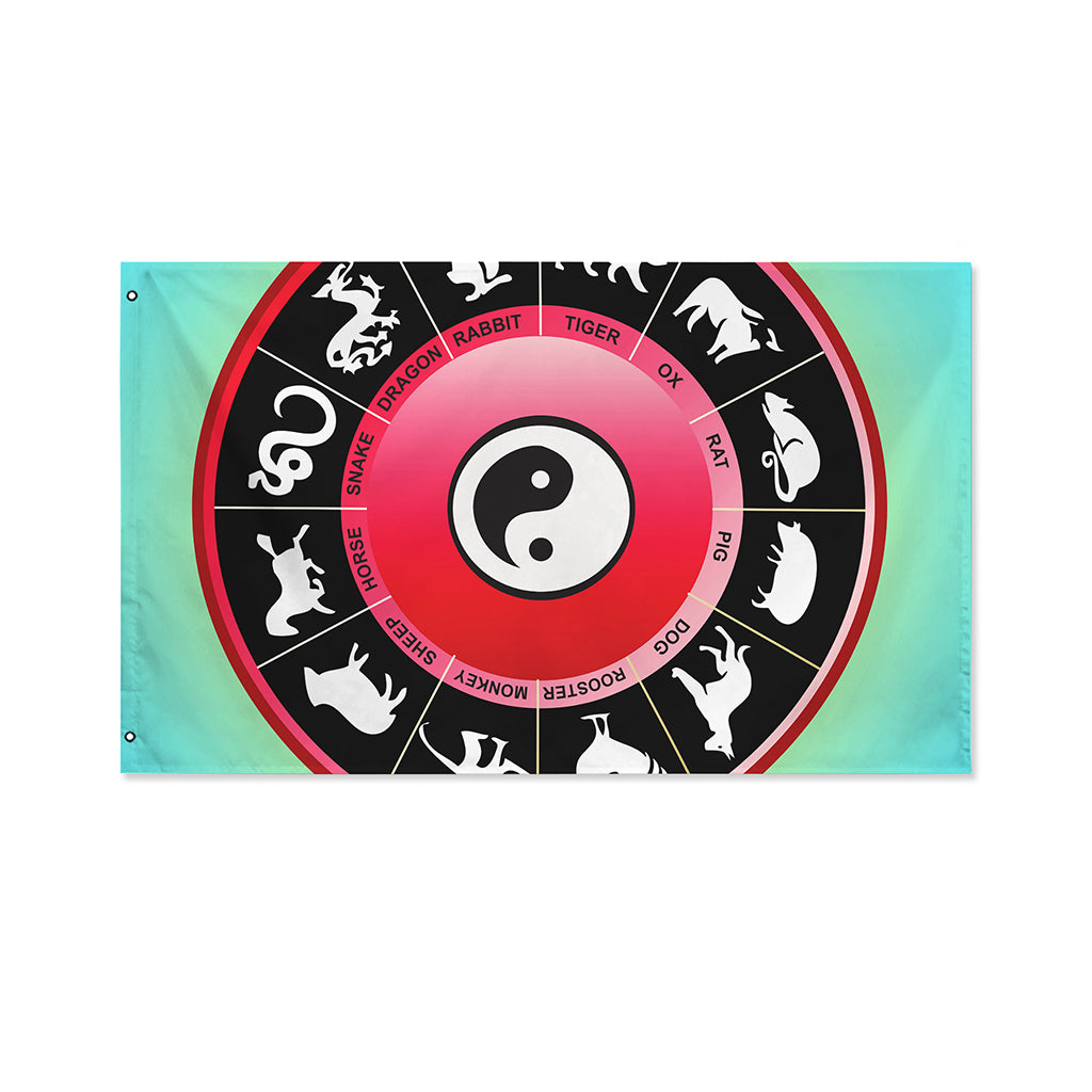 Yin Yang Chinese Zodiac Signs Print Polyester Flag – GearFrost