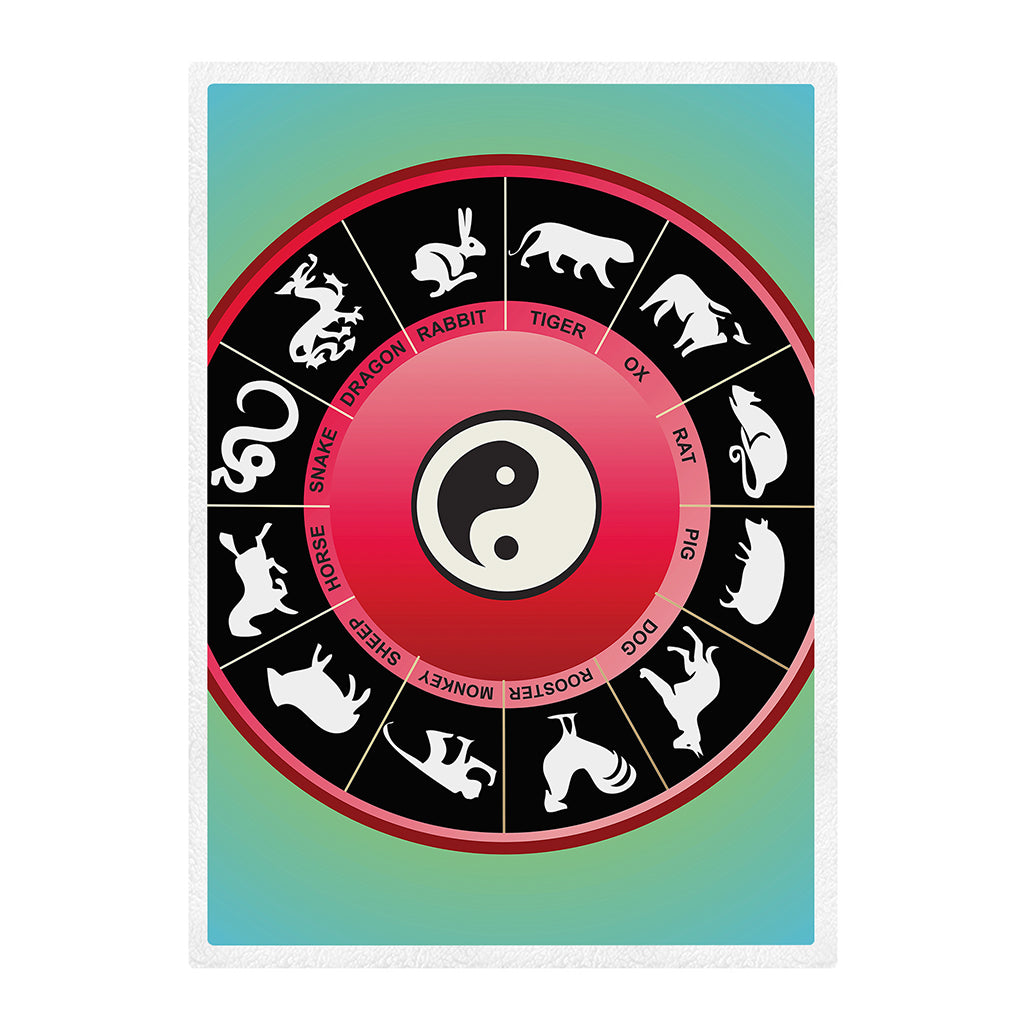 Yin Yang Chinese Zodiac Signs Print Sherpa Blanket – GearFrost