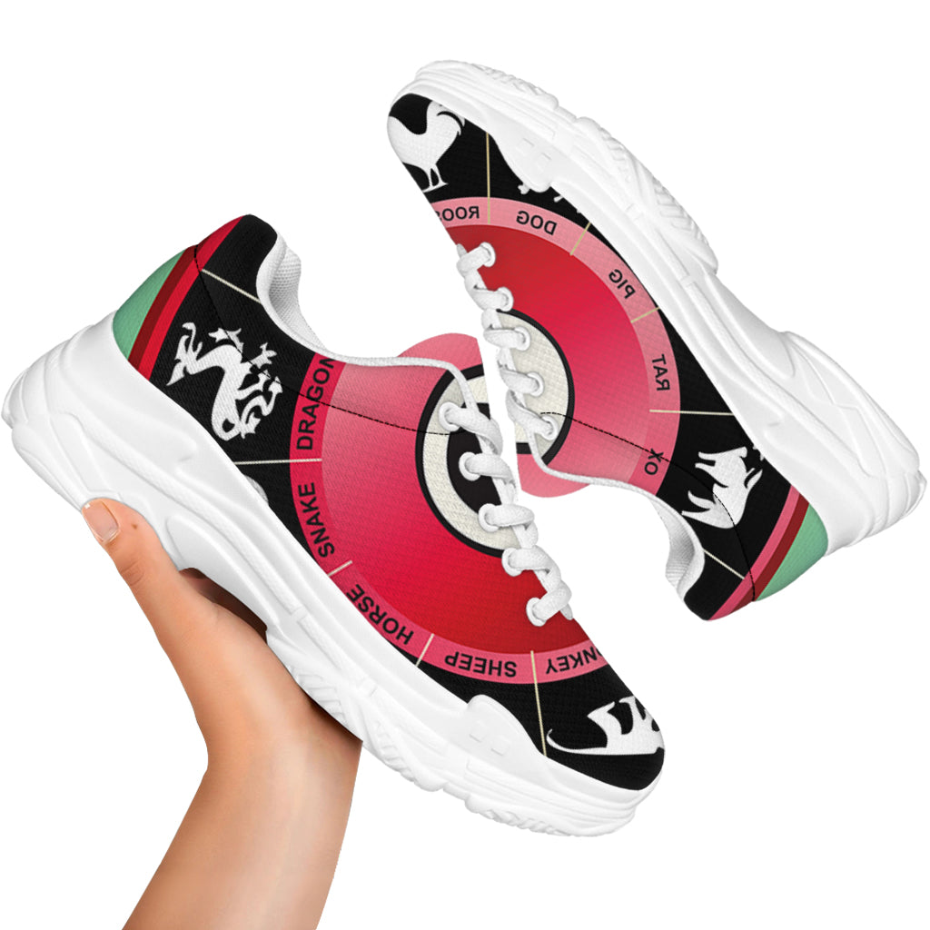 Yin Yang Chinese Zodiac Signs Print White Chunky Shoes – GearFrost