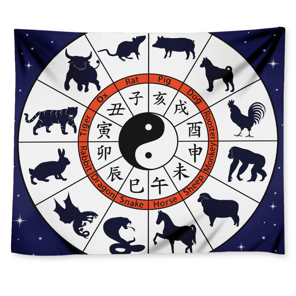 Yin Yang Chinese Zodiac Wheel Print Tapestry – GearFrost