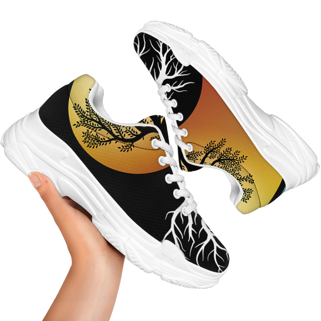 Yin Yang Tree Of Life Print White Chunky Shoes – GearFrost