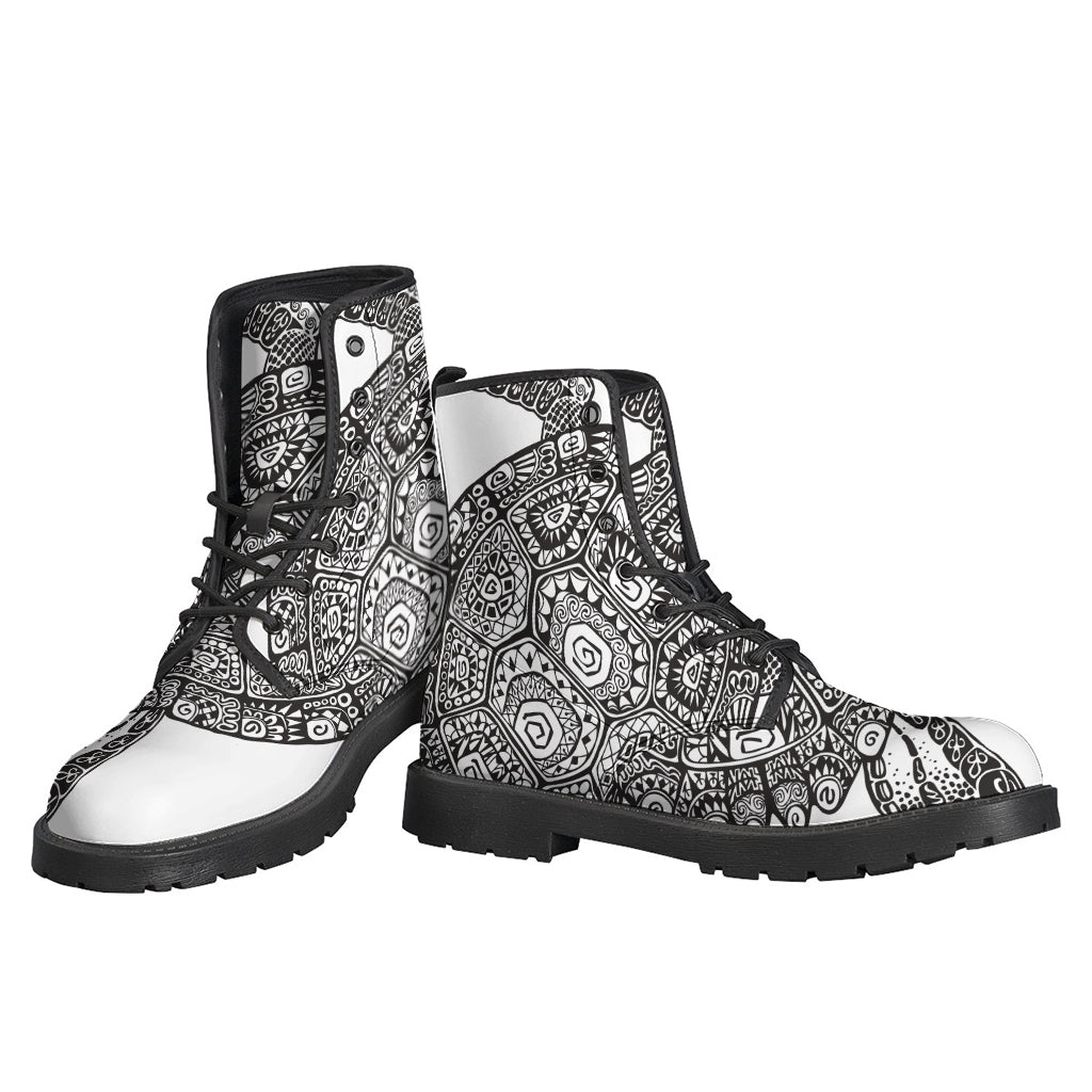 Zentangle Sea Turtle Print Leather Boots – GearFrost