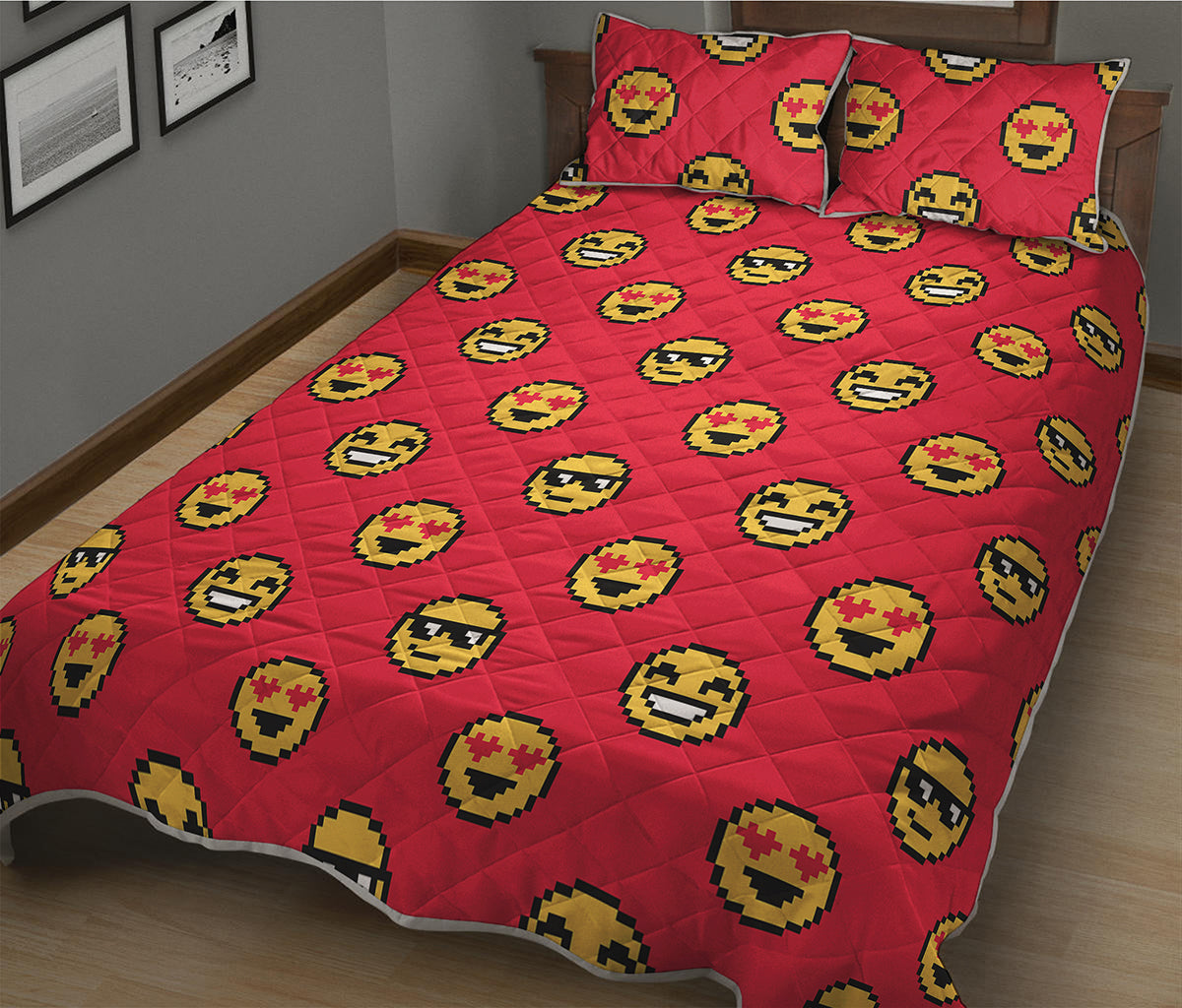 8-Bit Emoji Pattern Print Quilt Bed Set – GearFrost