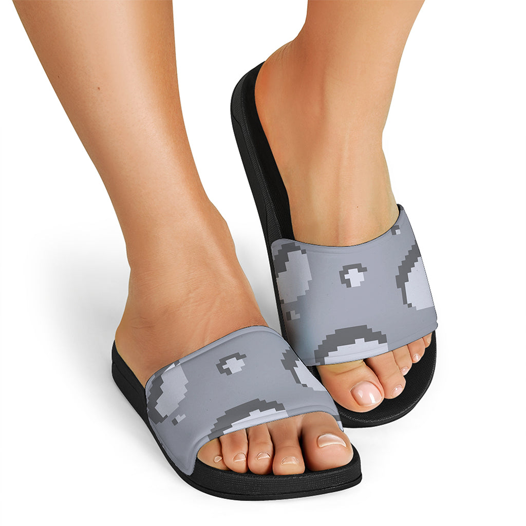 8-Bit Pixel Moon Print Black Slide Sandals – GearFrost