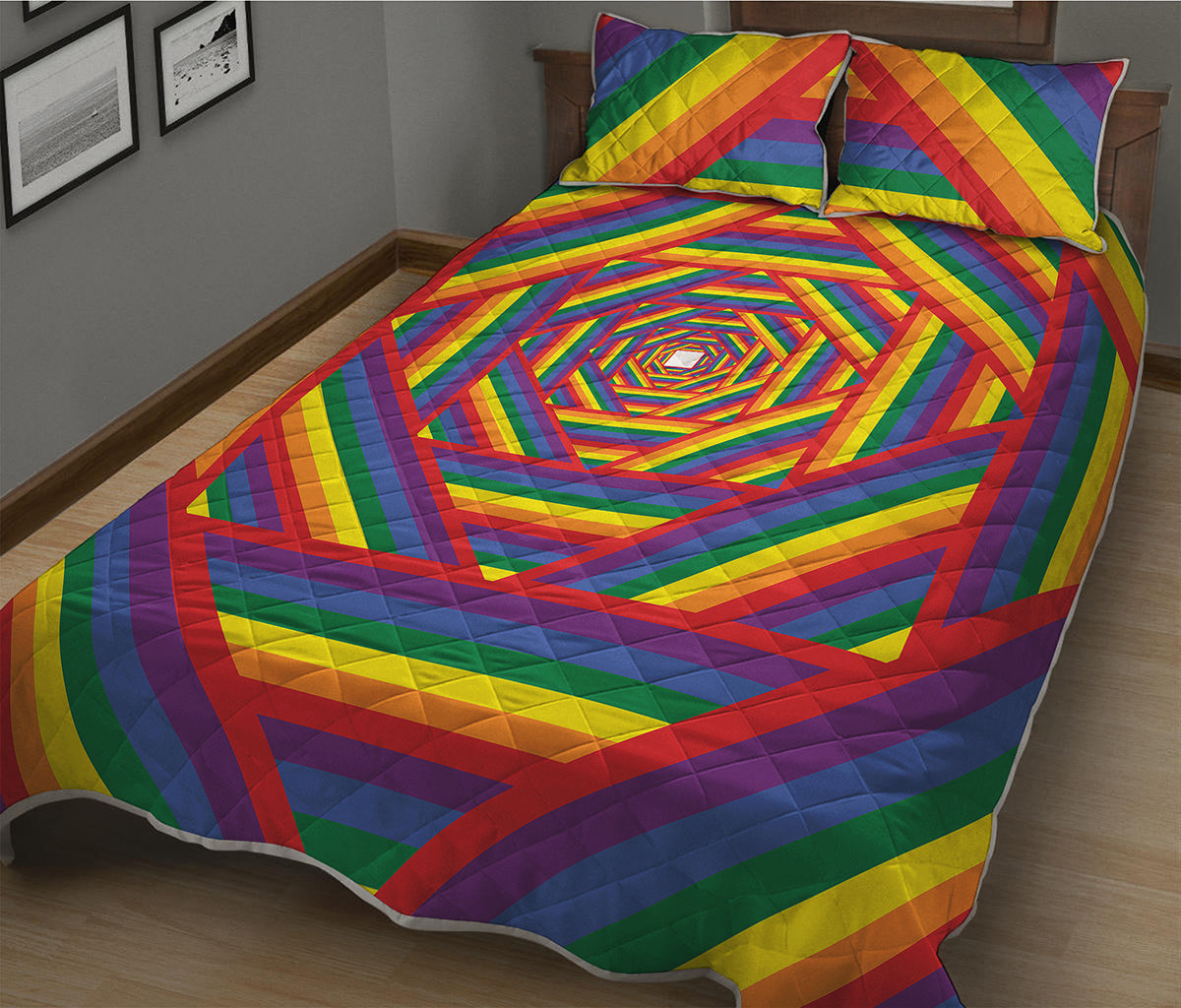 Abstract Rainbow LGBT Stripes Print Quilt Bed Set – GearFrost