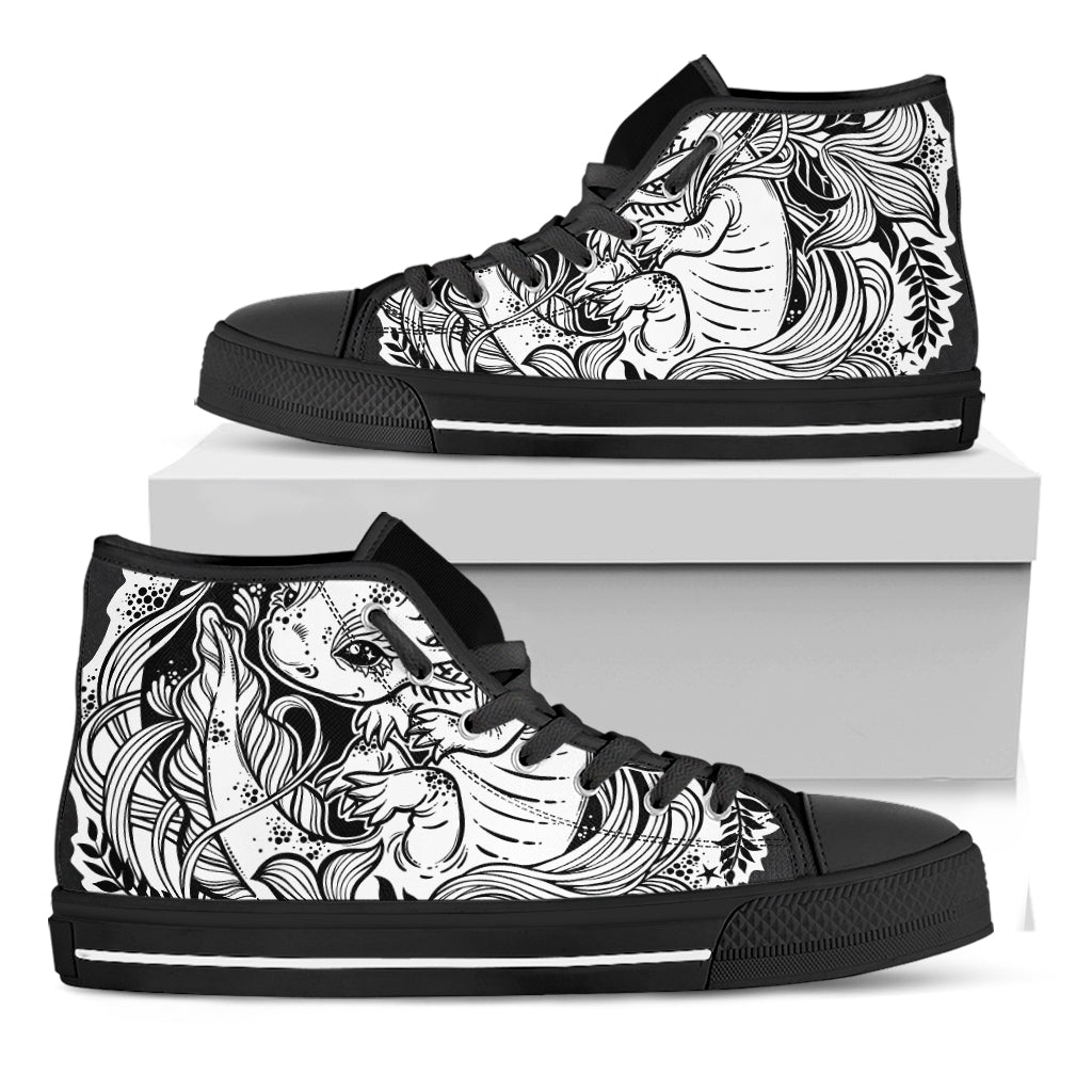 Black And White Axolotl Print Black High Top Sneakers – GearFrost