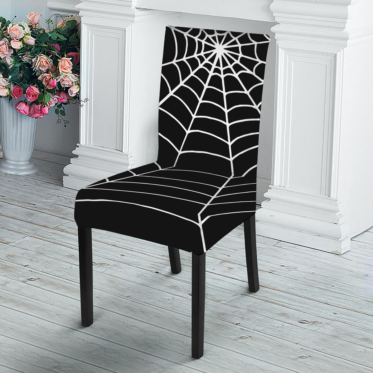 Black And White Cobweb Print Dining Chair Slipcover – GearFrost