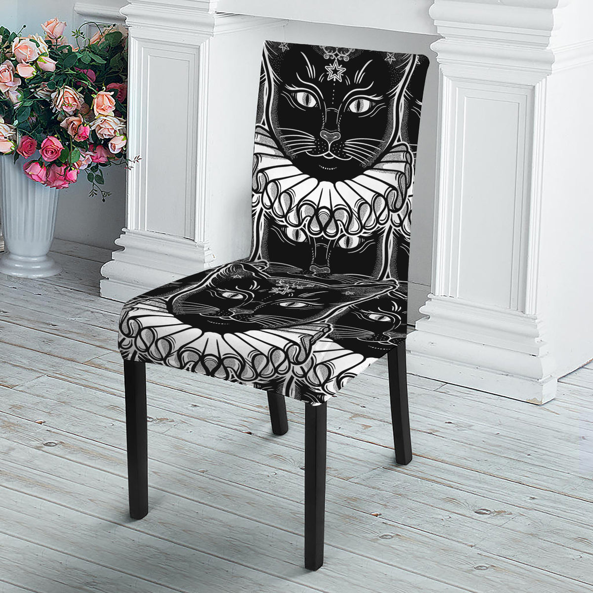 Black And White Gothic Wiccan Cat Print Dining Chair Slipcover – GearFrost